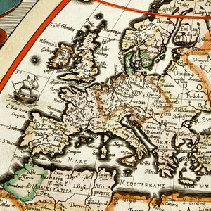 Old Antique World Map From 1618 - Triptych - European Discoveries ...