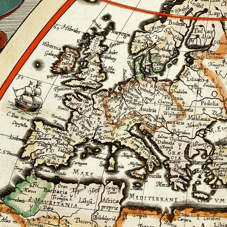 Old Antique World Map From 1618 Triptych European - Etsy