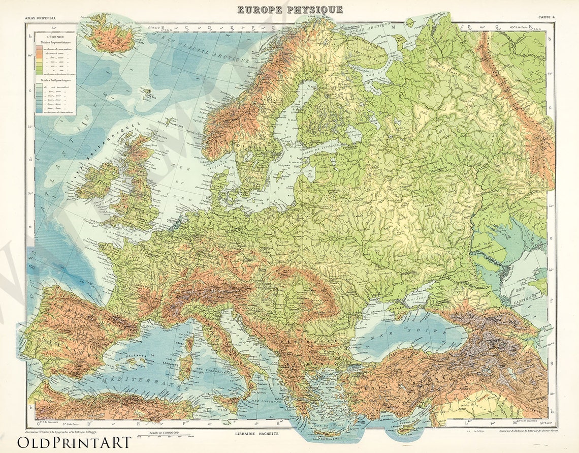 Old Colorful Map of Europe - School Atlas Map Europe - Europe / Europa ...