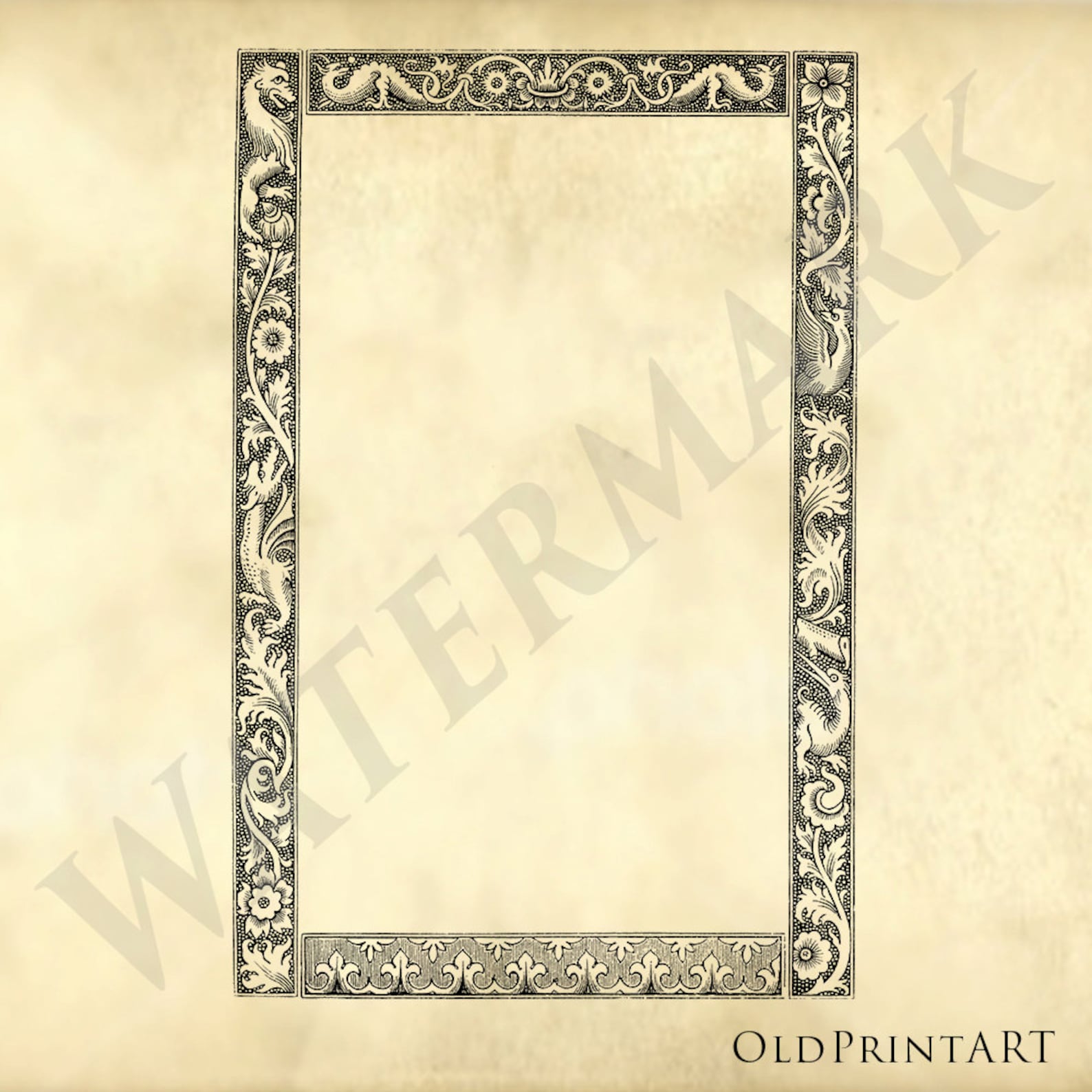 Antique Ornatement Frame Medieval Dragon Printable Digital - Etsy