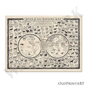 Pictorial Old Worldmap Showing the Dogs of All Nations - Vintage ...