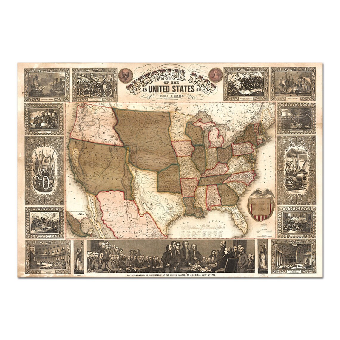 Pictorial Map of the United States From 1849 Vintage U.S. - Etsy