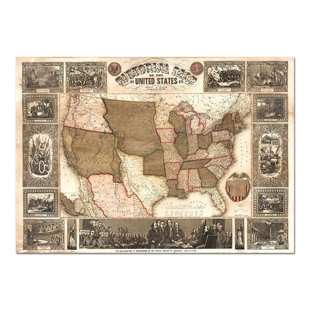 Pictorial Map of the United States From 1849 - Vintage U.S. Atlas Map ...