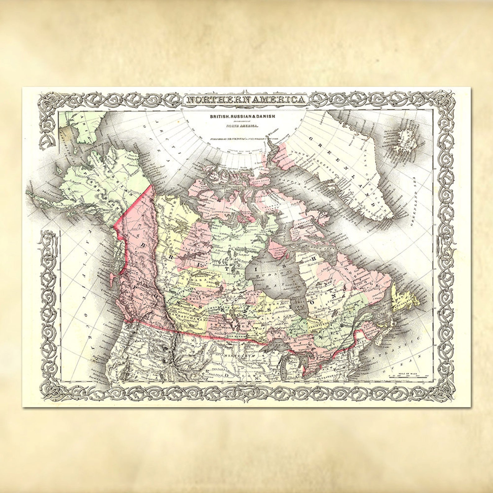 Old Map of Northern America by Colton 1857 - Vintage U.S.A. Atlas Map ...