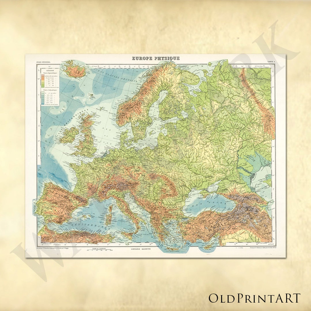 Old Colorful Map of Europe - School Atlas Map Europe - Europe / Europa ...
