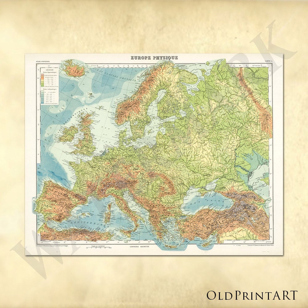 Old Colorful Map of Europe - School Atlas Map Europe - Europe / Europa ...