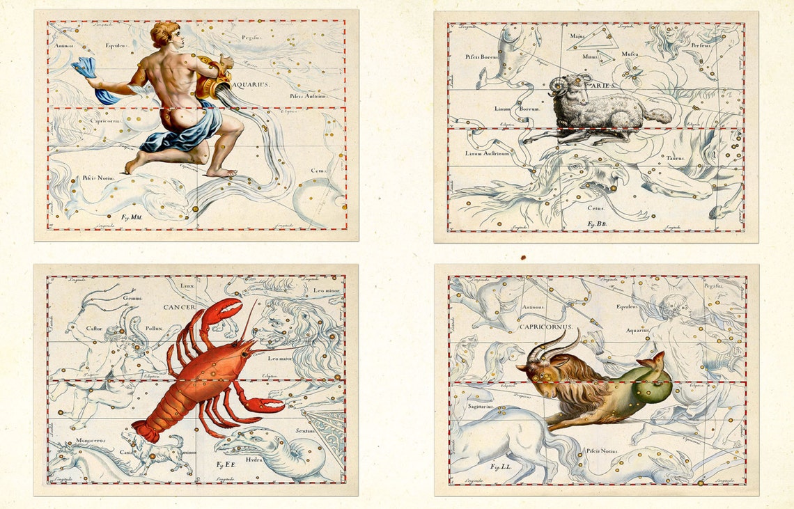 All 12 Zodiac Signs High-res Old Vintage Astrological Art - Etsy