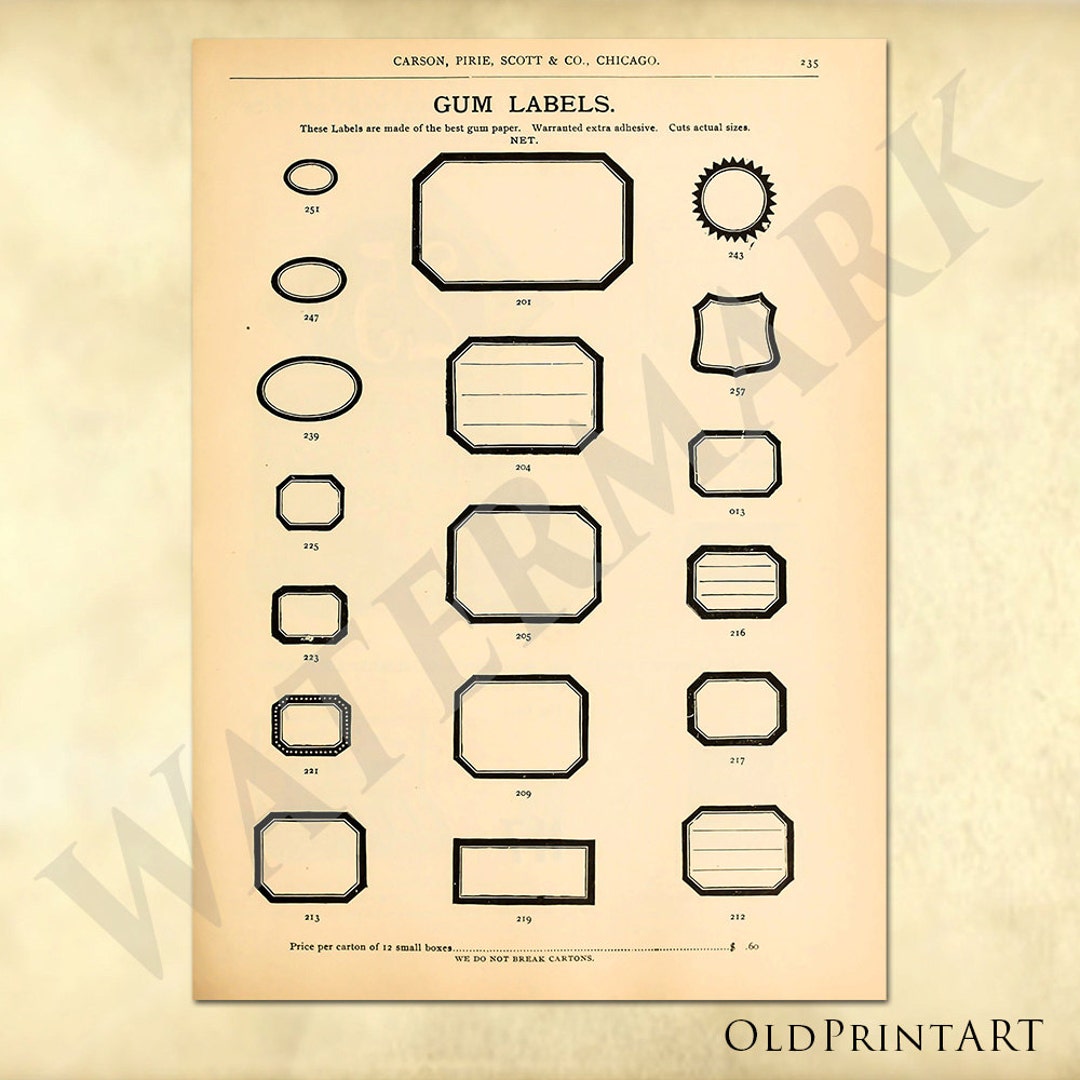 18 Pcs. Vintage Product Labels From Illustrated Catalogue, 1893 ...