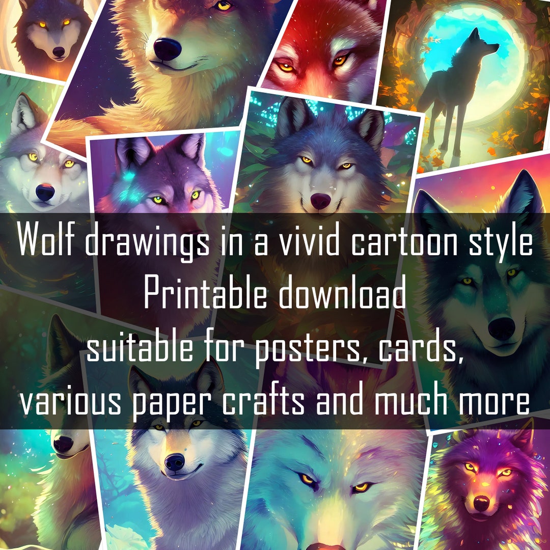 Wolf Drawings in a Vivid Cartoon Style - Suitable for Posters, Cards ...