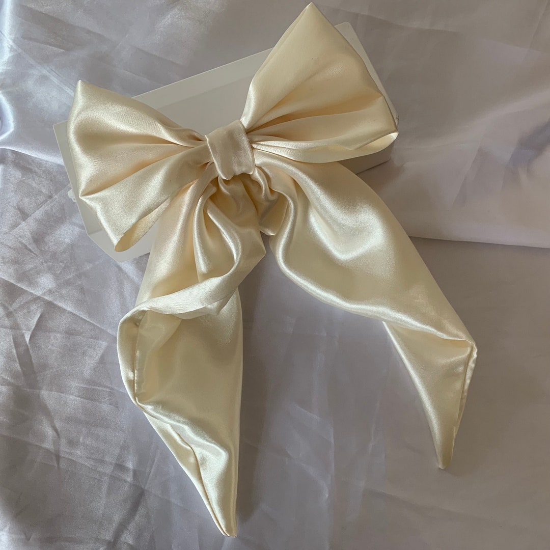 Cream Hair Bow, Bridal Hair Accessories, Wedding Hair Accessories, Long ...