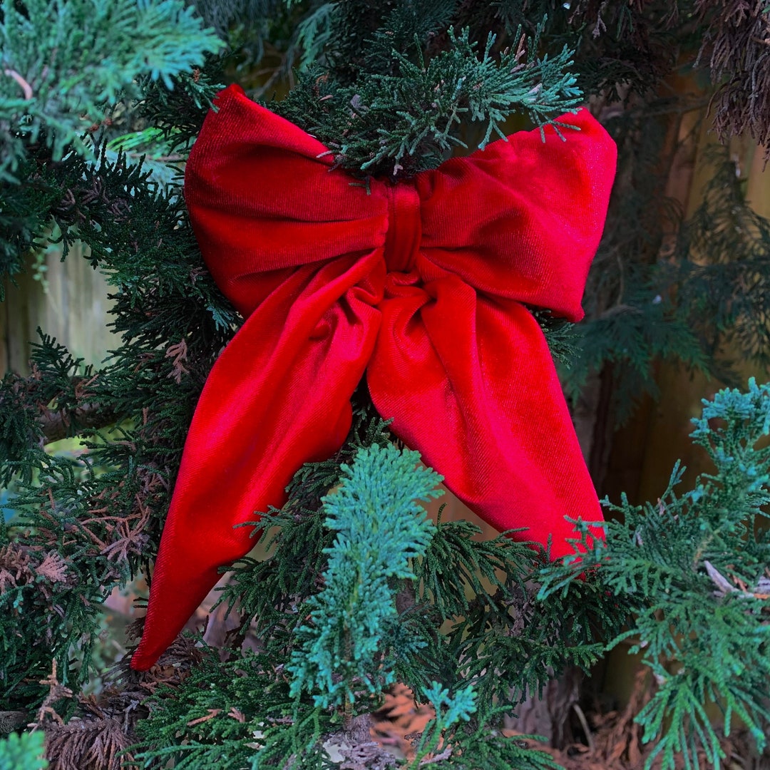 Red Bows for Christmas Tree, Large Handmade Velvet Wreath Attachment ...