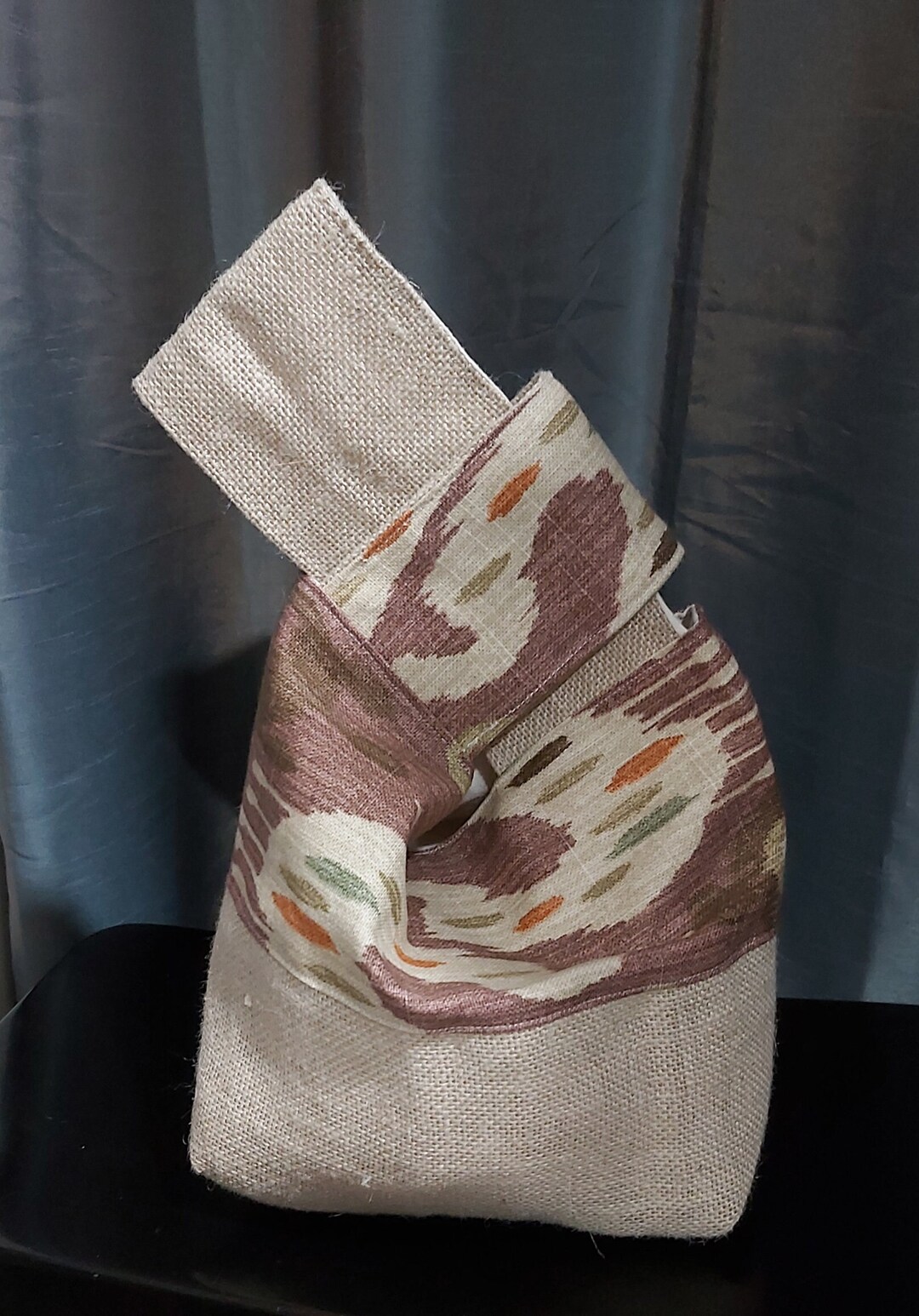 Japanese Knot Bag, Burlap Wrist Bag, Knitting Bag, Project Bag, Knot ...