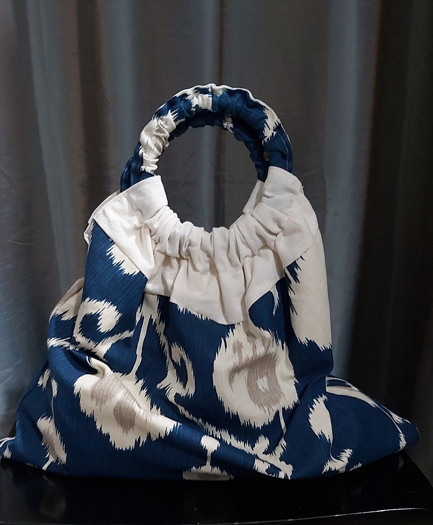 Round Handle Bag, Blue Round Hobo Bag, Blue Purse, Tote Bag, Ring ...