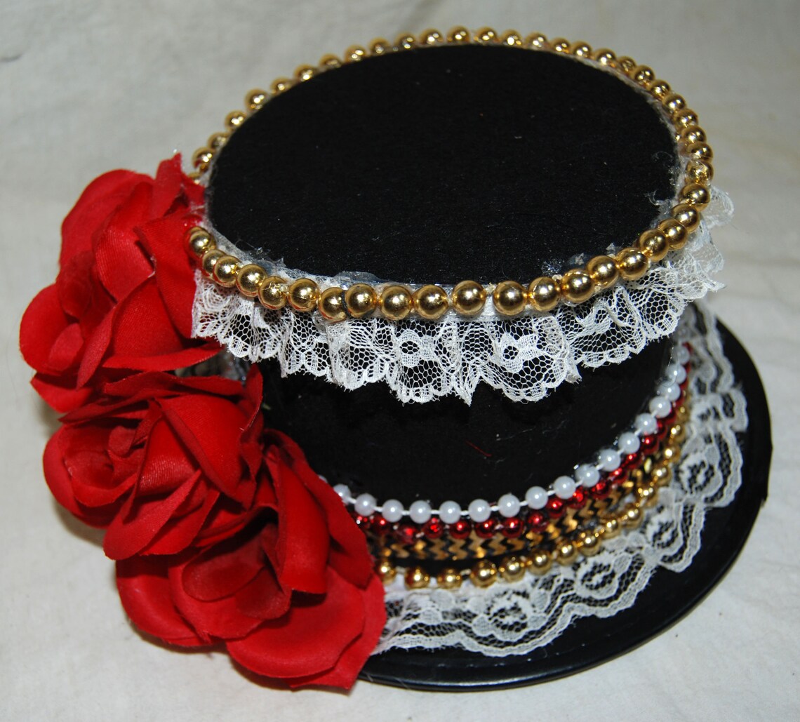 Steampunk Queen of Hearts Costume Black Mini Top Hat Red Rose - Etsy