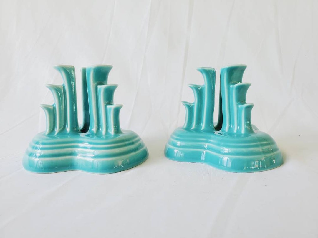 Turquoise Fiestaware Pyramid Candle Holder Set of Two Pair of Fiesta ...