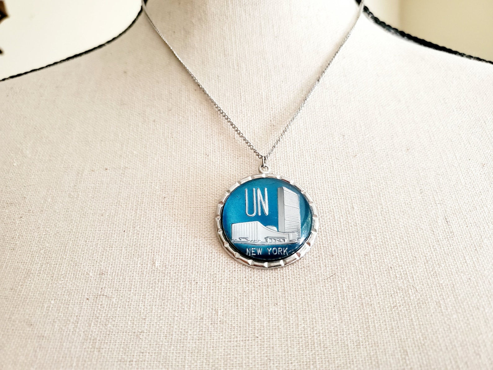 Enameled United Nations Souvenir Necklace Blue Enamel Pendant - Etsy