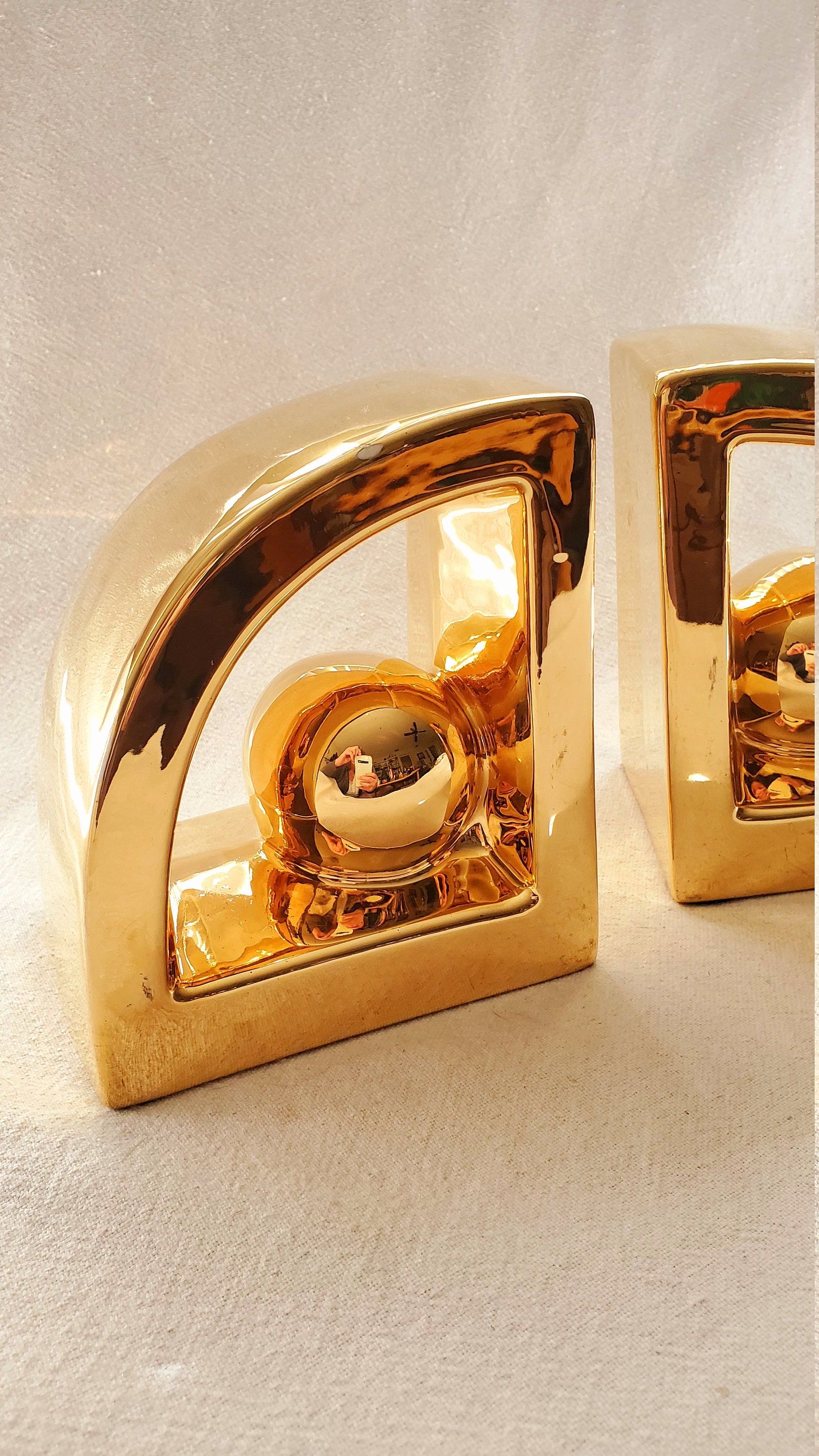 Jaru Gold Sphere Bookends Ceramic Art Pottery Large Bookends | Etsy