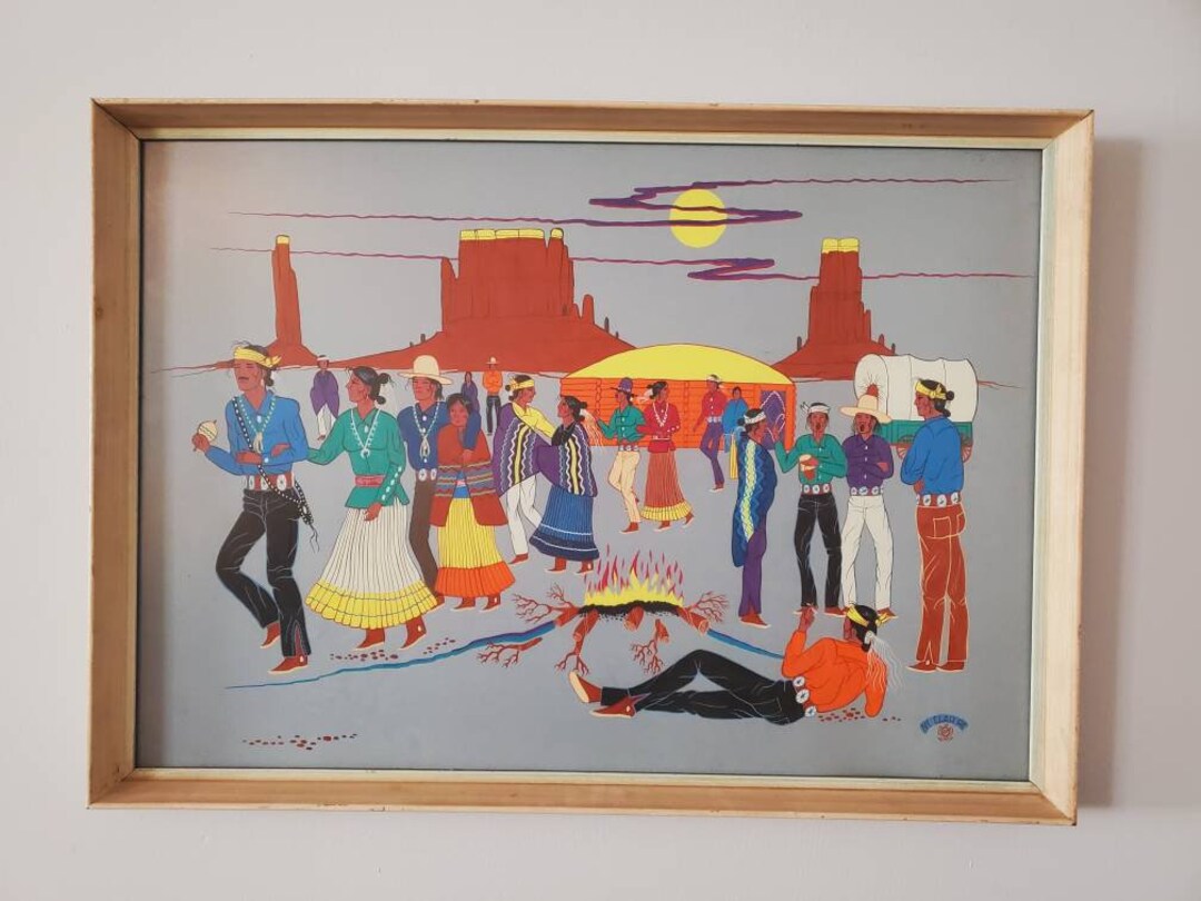 1967 Navajo Painting squaw Dance by Raymond Johnson 'ne Clah He' Native ...