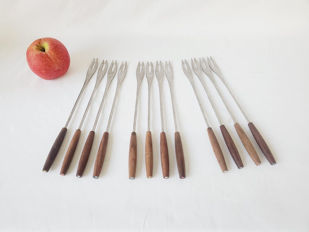 Ekco Eterna Wood Fondue Forks Set of 4 Stainless Steel Made in Japan ...