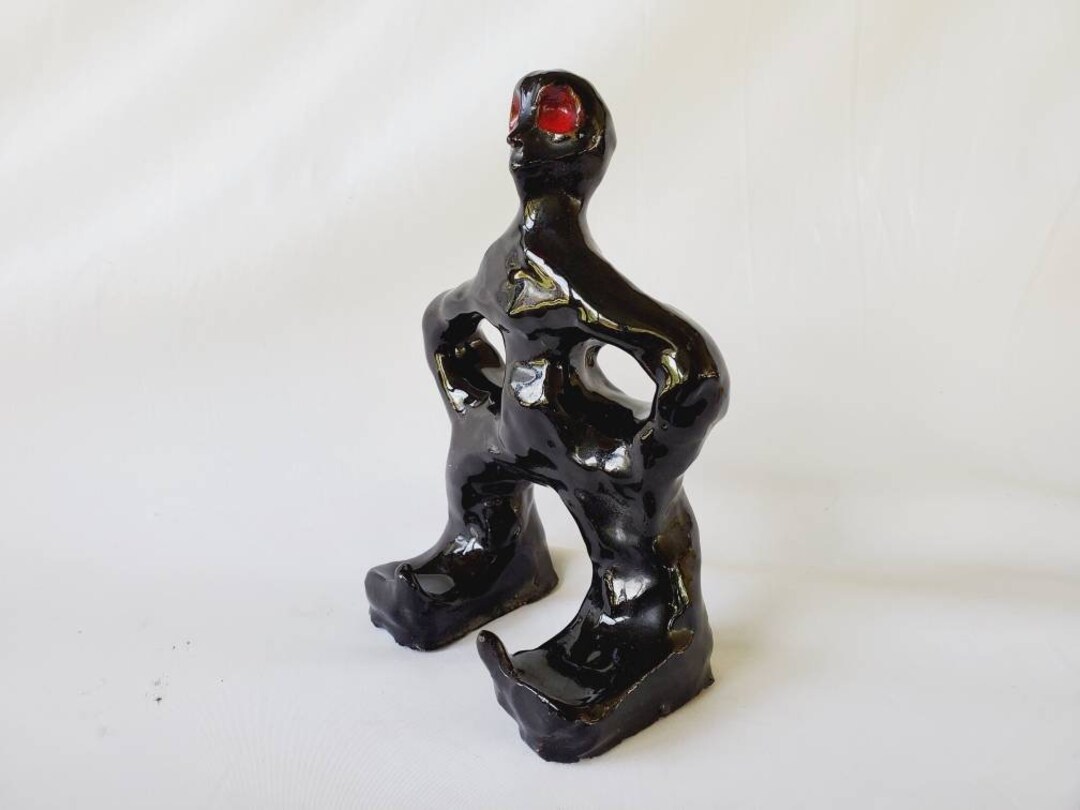Black Alien Ceramic Sculpture: Handmade Glossy Sci-fi Art Decor - Etsy