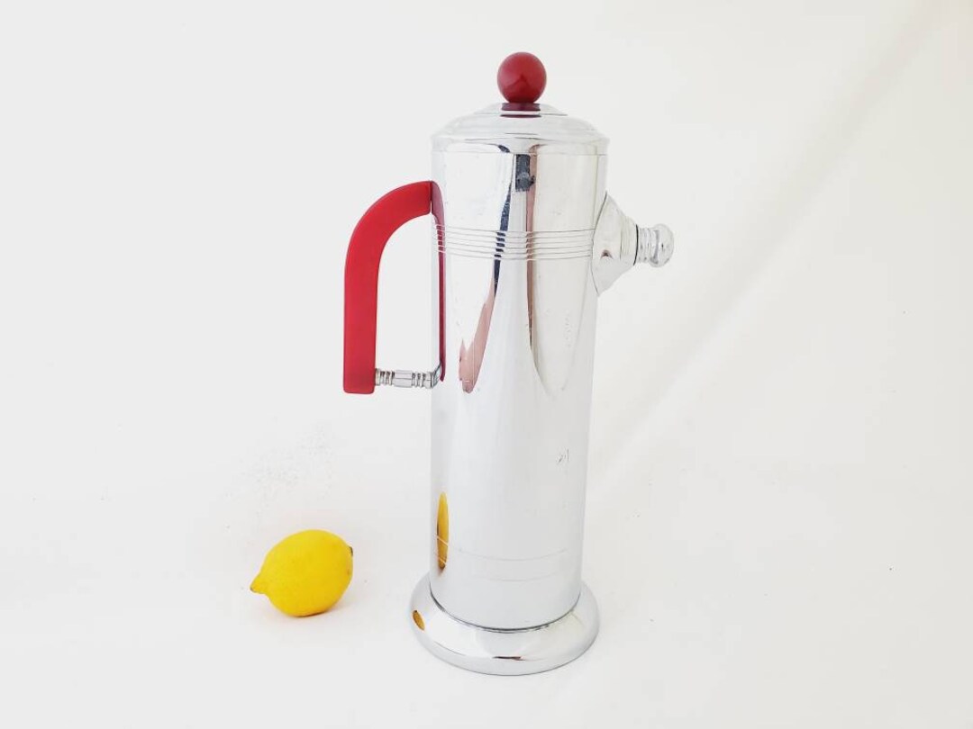 Art Deco XL Chrome Cocktail Shaker Chrome Pitcher Red Bakelite Handle ...