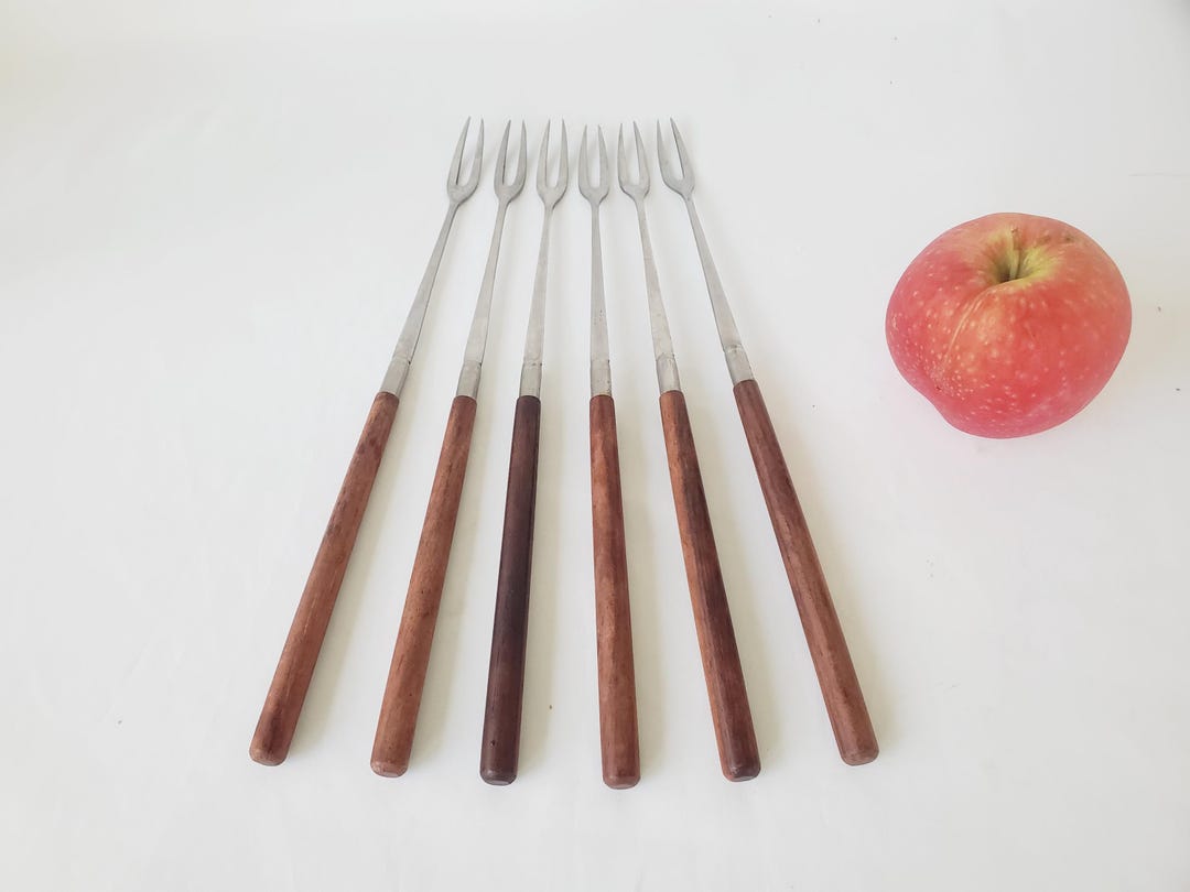 Teak Wood Handled Fondue Forks Set of 6 Stainless Steel Made in Japan ...
