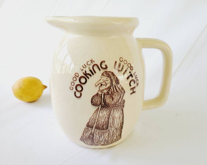 1970s Good Luck Kitchen Witch Pitcher Ceramic Crock Scandinavian Rustic ...