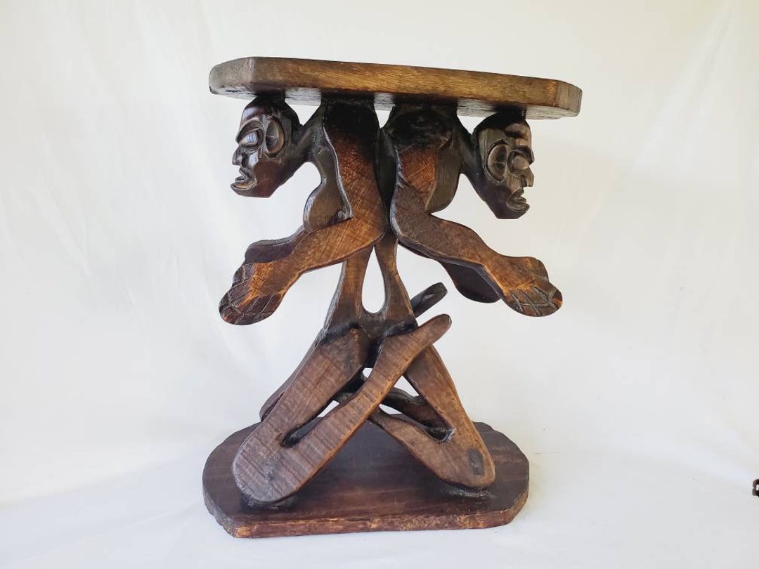 Vintage Carved Wood End Table: Tiki Polynesian Tribal Figures - Etsy