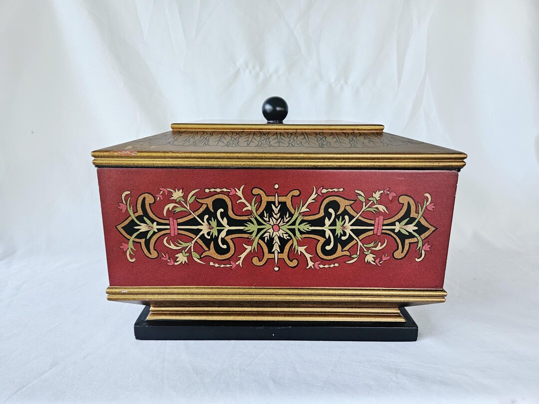 Red and Gold Decorative Box Hinged Lid Decor Storage Box Unique Memory ...