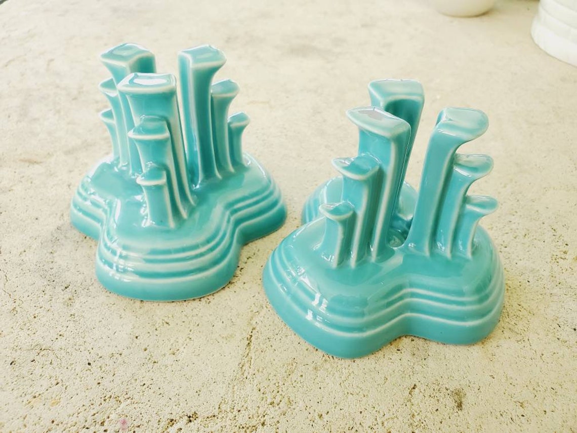 Turquoise Fiestaware Pyramid Candle Holder Set of Two Pair of - Etsy