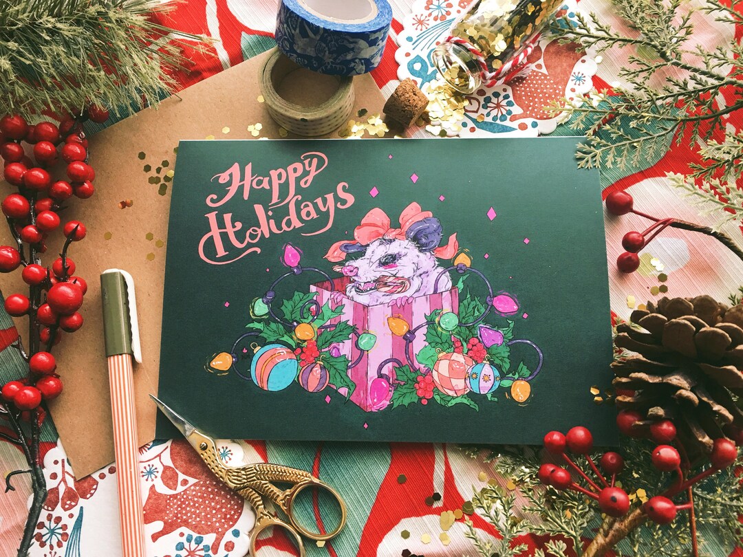 Opossum Holiday Card - Etsy