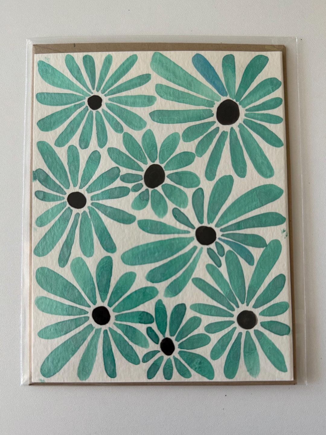 Hand Painted Teal Daisy Card: Watercolor Floral Note Card - Etsy