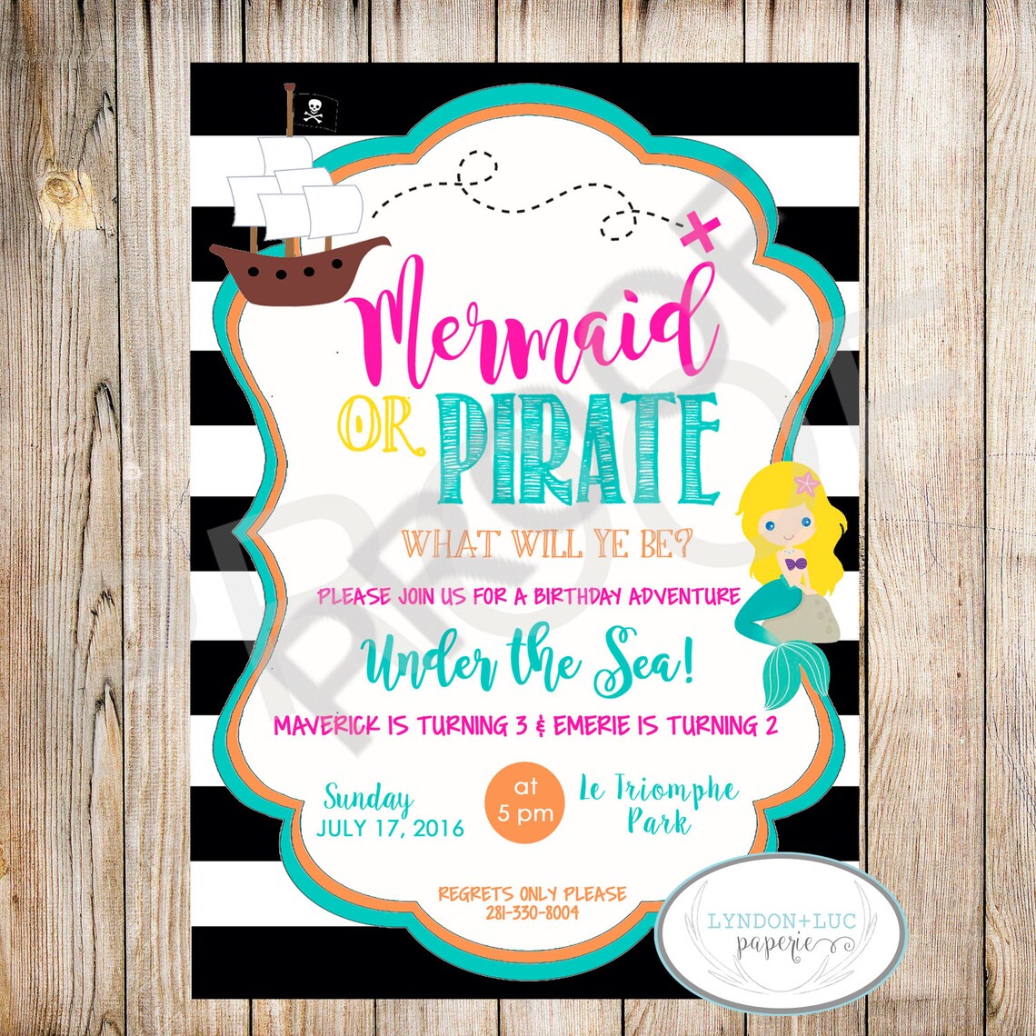 Pirates & Mermaids Birthday Party Invite - Etsy