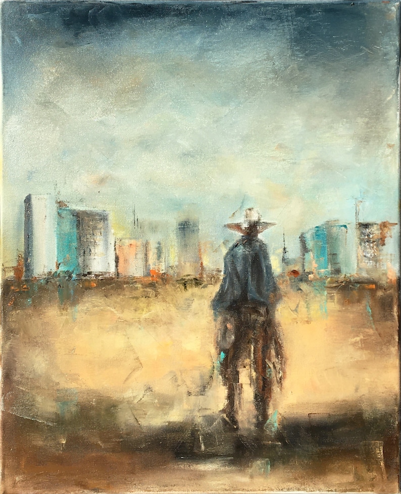 Cowboy Oil Painting Original Art. American Cowboy Riding - Etsy