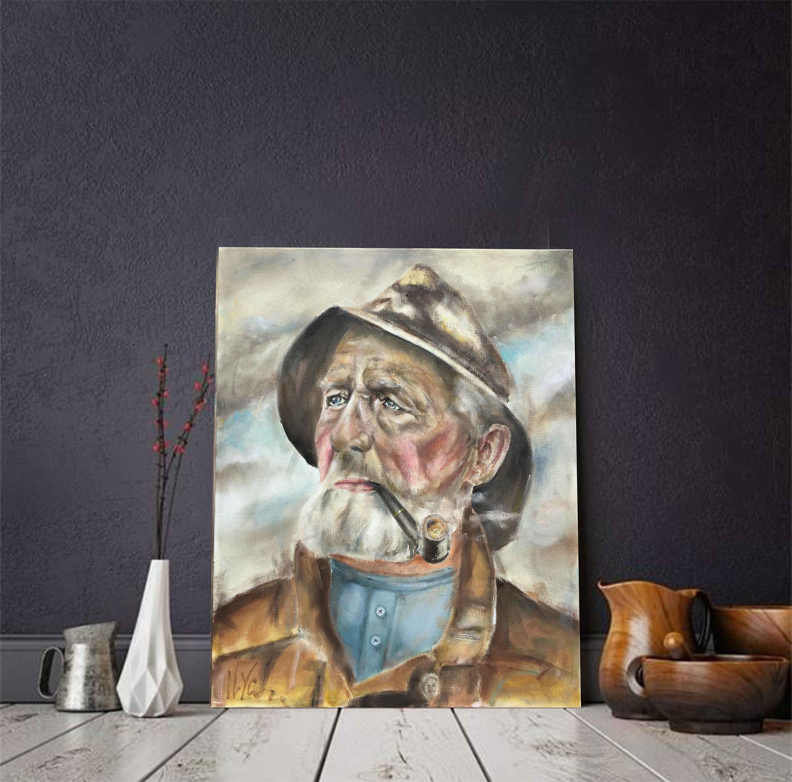 Ernest Hemingway Oil Painting on Canvas, the Old Man Realistic Handmade ...