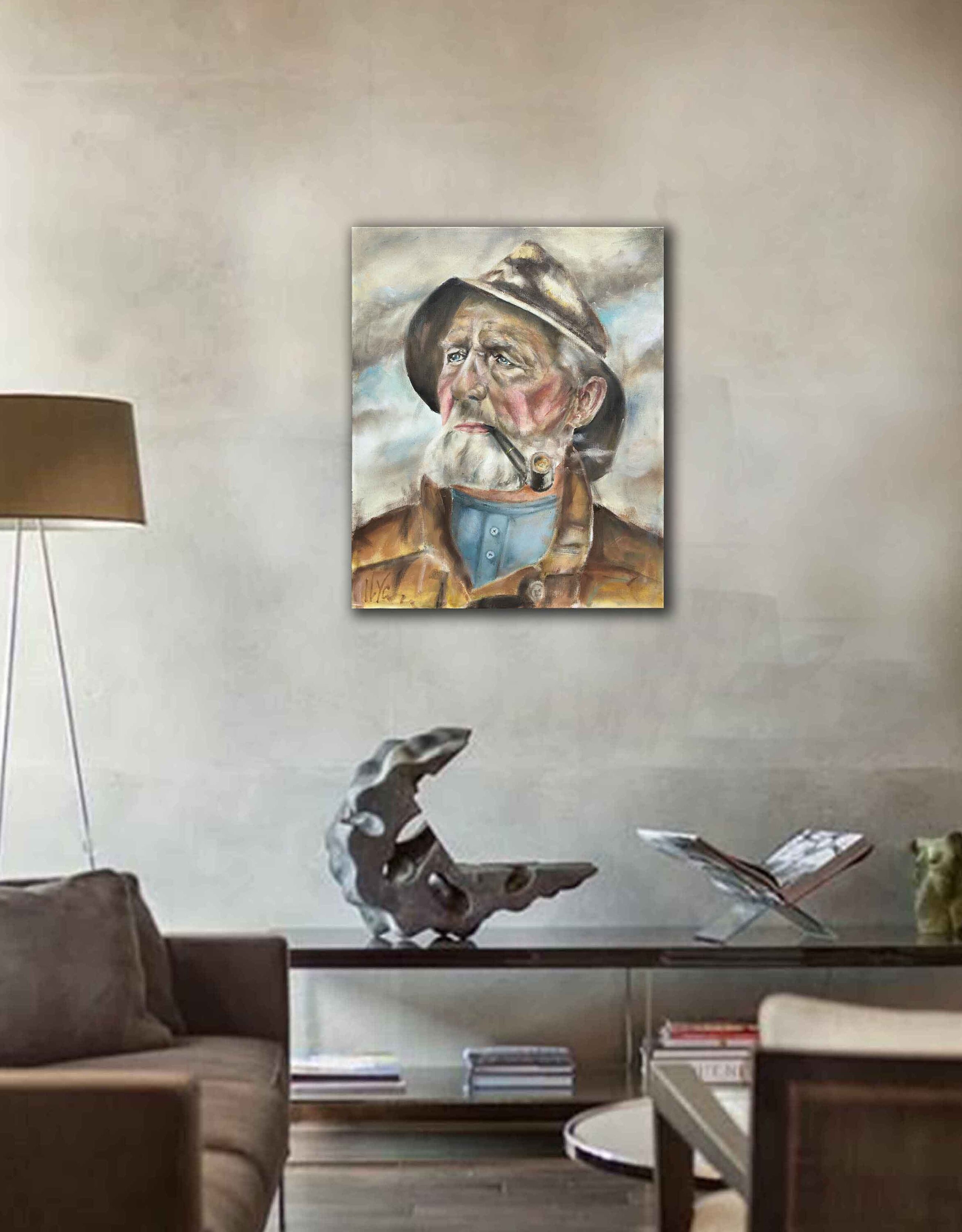 Ernest Hemingway Oil Painting on Canvas, the Old Man Realistic Handmade ...