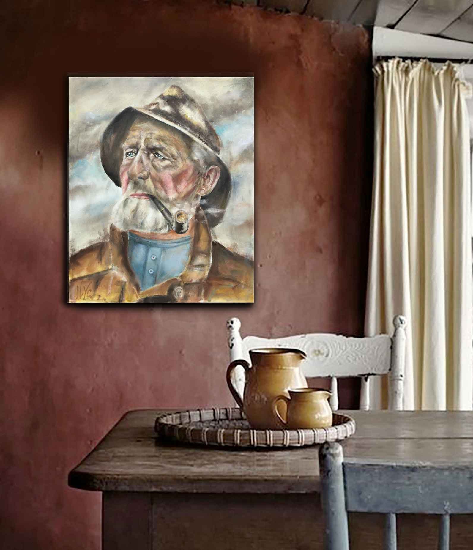 Ernest Hemingway Oil Painting on Canvas, the Old Man Realistic Handmade ...