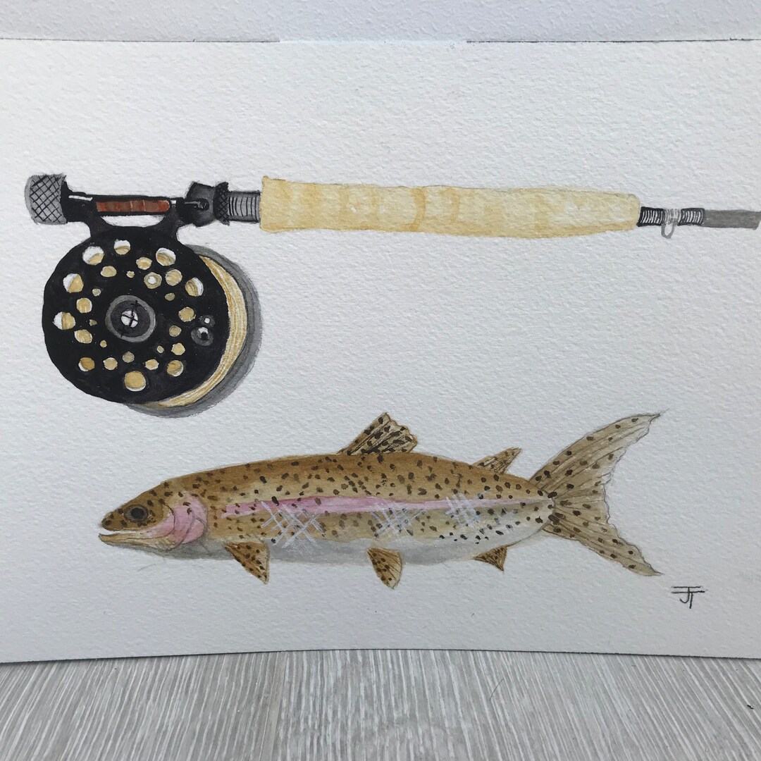 Original Watercolour Painting, Watercolour Fish, Fishing Rod Painting ...