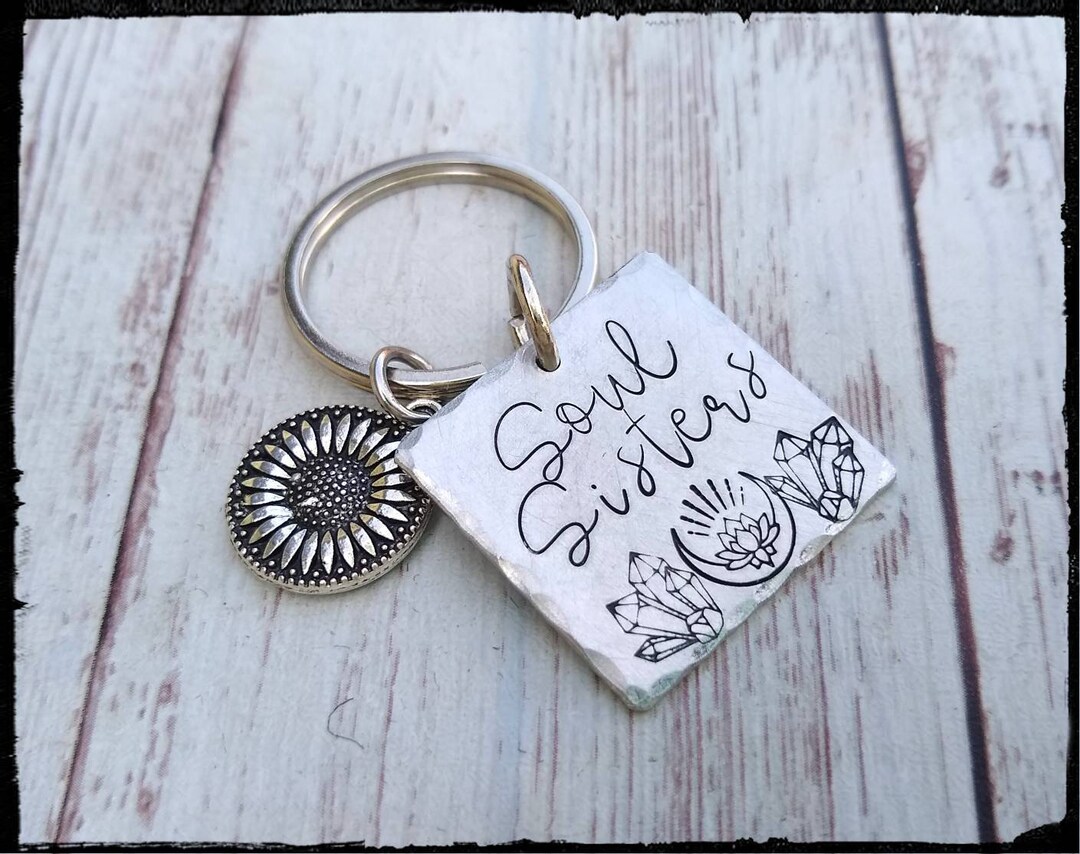 Soul Sisters • Stamped Keychain | Sunflower Charm | Hand Stamped ...