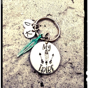 My Tribe - Keychain - Hand Stamped//arrows//feather - Initials//feather ...