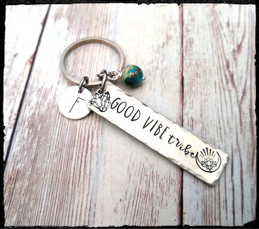 Good Vibe Tribe • Charm Keychain | Hand Stamped & Hammered Pewter ...