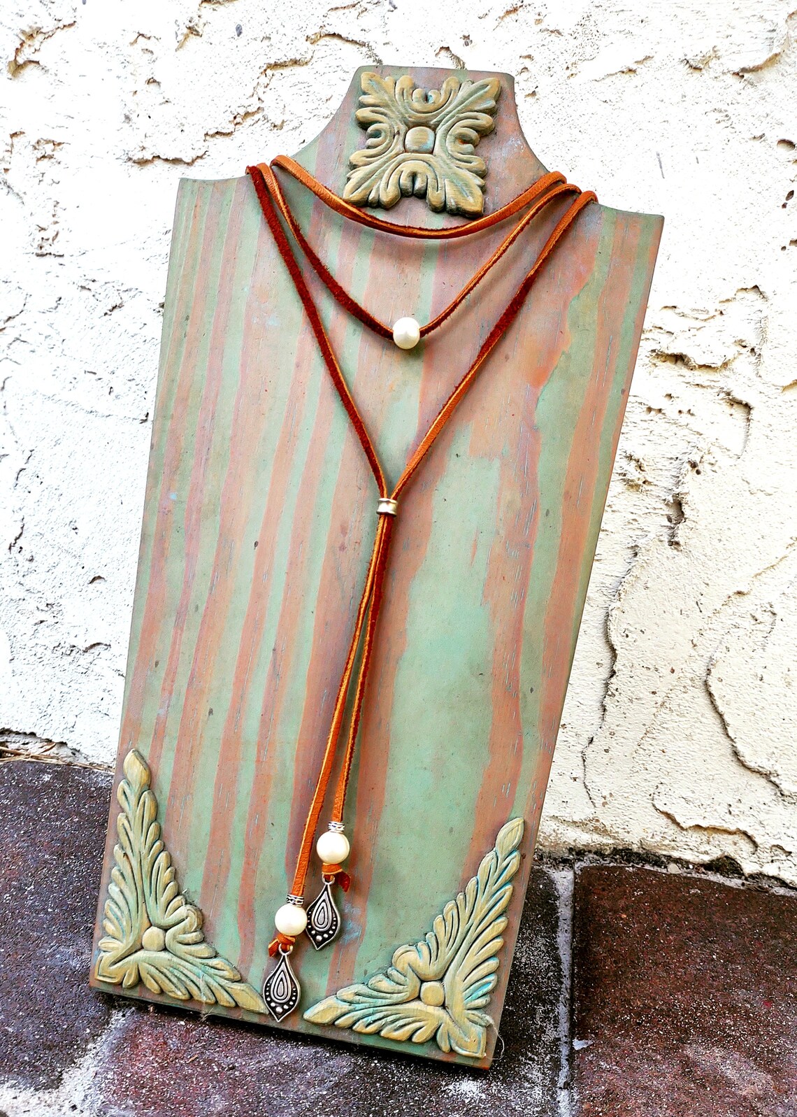 Freshwater Pearls & Leather Lariat Necklace • Soft Suede Leather ...