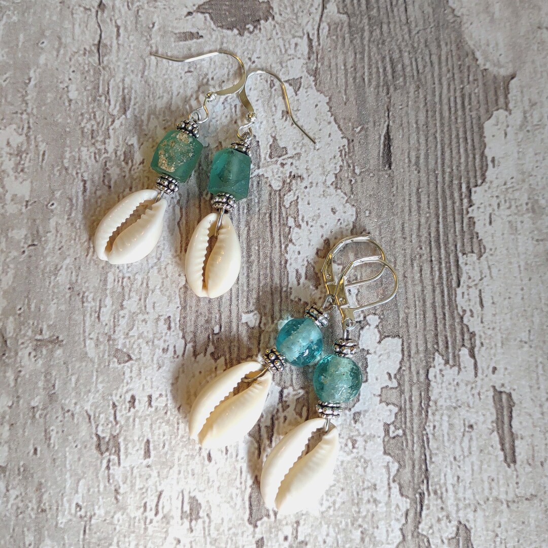 Cowrie Shell Earrings Natural Cowrie Shells Ancient Roman Glass ...