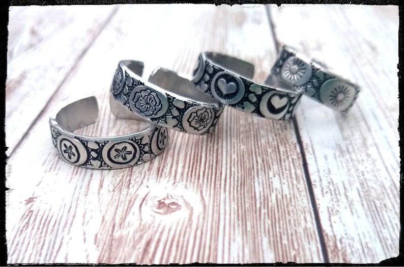Boho Pattern Cuff Rings • Customize/personalize/hammered | Heart/sun ...