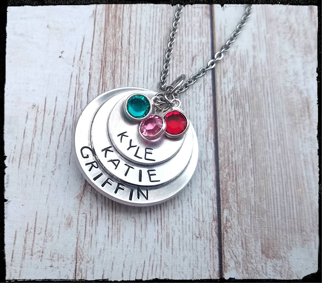Mother Charm Necklace • Childrens Names & Birthstone | Hand Stamped ...