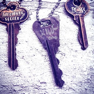 Oxidized Vintage Key Necklace • Hand Stamped Word/phrase/date/design ...