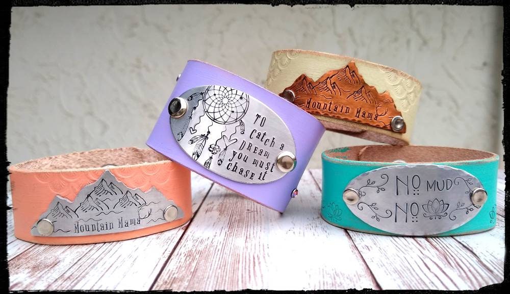 Painted Leather Cuffs III Hand Painted/distressed Leather | Etsy