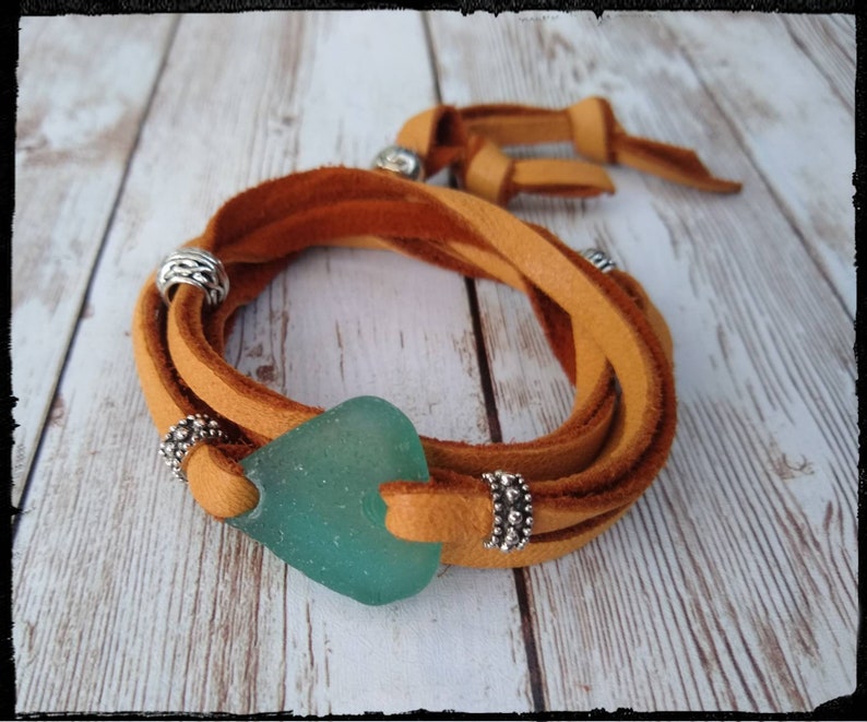 Sea Glass Wrap Deerskin Leather Bracelet Seafoam Aqua Etsy
