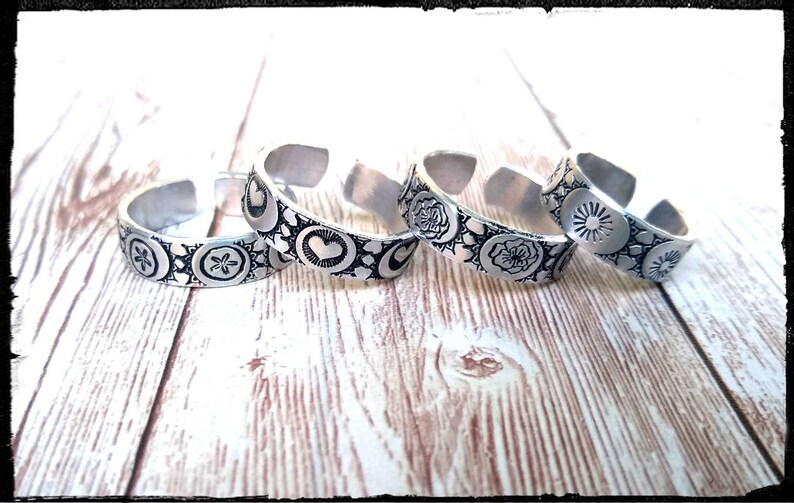 Boho Pattern Cuff Rings • Customize/personalize/hammered | Heart/sun ...
