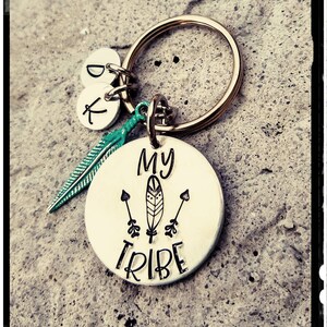 My Tribe - Keychain - Hand Stamped//arrows//feather - Initials//feather ...